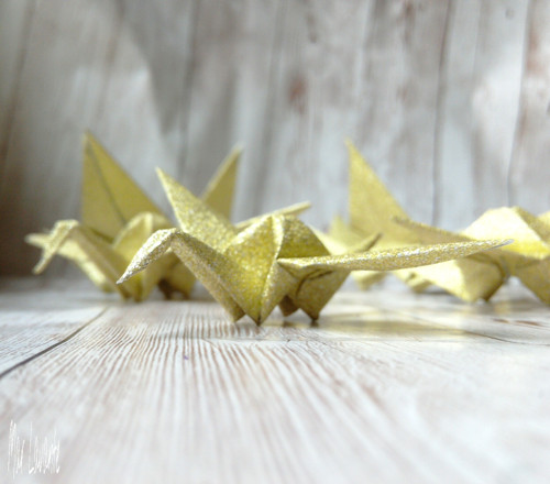 Béžová Vánoční ozdoby origami jeřáb, zlaté, 10 kusů / od Mar Lavante ...