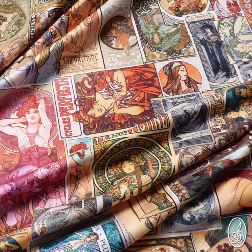 Okrová Látkový panel Alfons Mucha mix obrázků / od Látky od Jasmíny ...