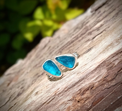 Dámské nebesky modré Strieborné Napichovacie Náušnice s Apatitom / od ...