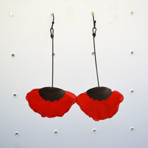 Náušnice visací dámské červené Vlčí máky velké vějíře / od Imh | Fler.cz