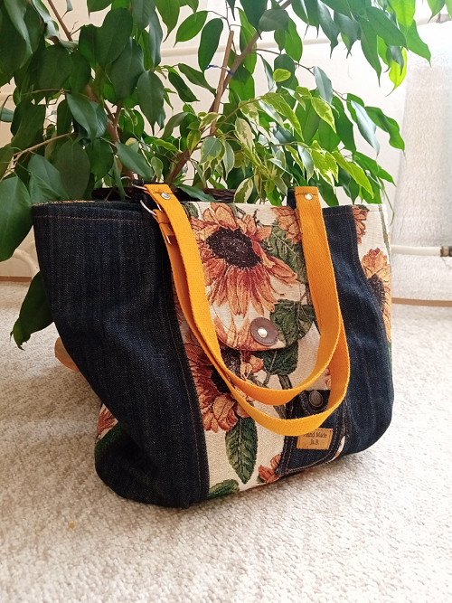 Dámská půlnoční modrá Slunečnice- taška riflová s gobelínem / od Ja.B ...