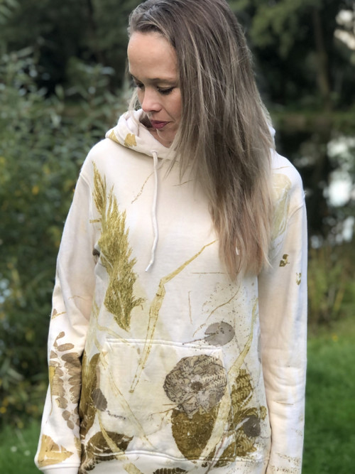 Dámská slonová kost Mikina s přírodním potiskem listů - tráva / od ...