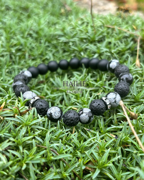 Černý Minerální náramek - Láva, Onyx a Vločkový obsidián / od ...